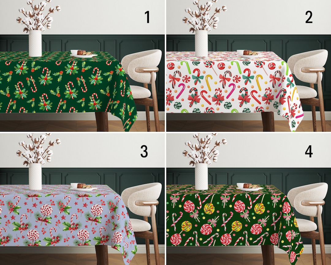 Joyful Candy Cane Design Tablecloth, Festive Christmas Holiday ...