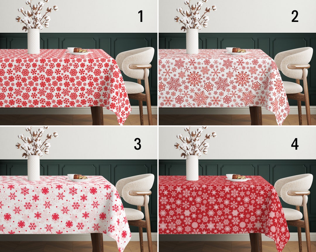 Red Snowflake Pattern Tablecloth, Snowing Winter Tablecloth, Christmas ...