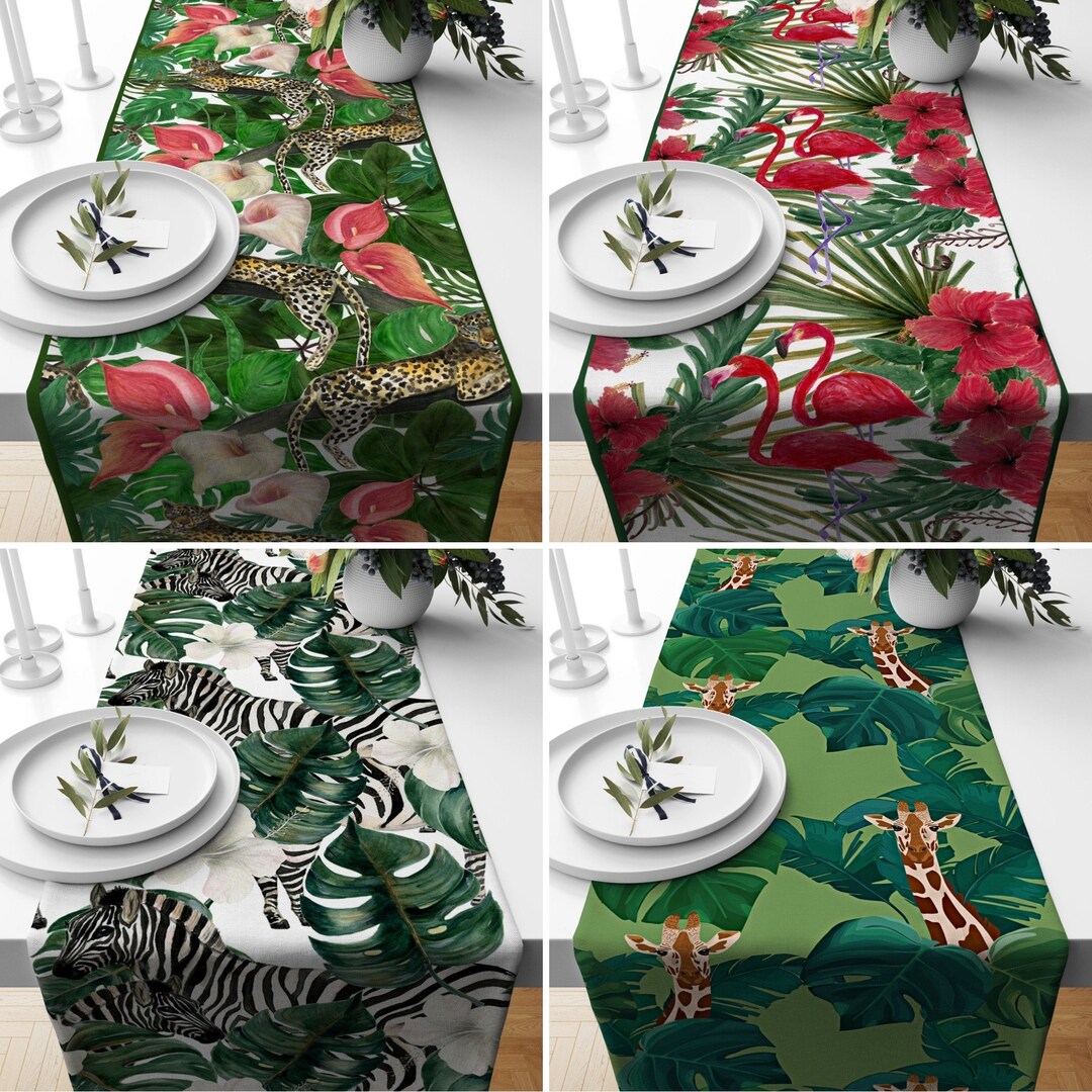 Wild Animals Table Runner, Leopard & Zebra Kitchen Runners, Nature ...