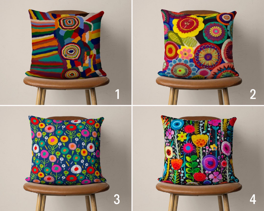 Abstract Bright Colorful Throw Pillow Cover, Round Shapes Cushion Cover ...