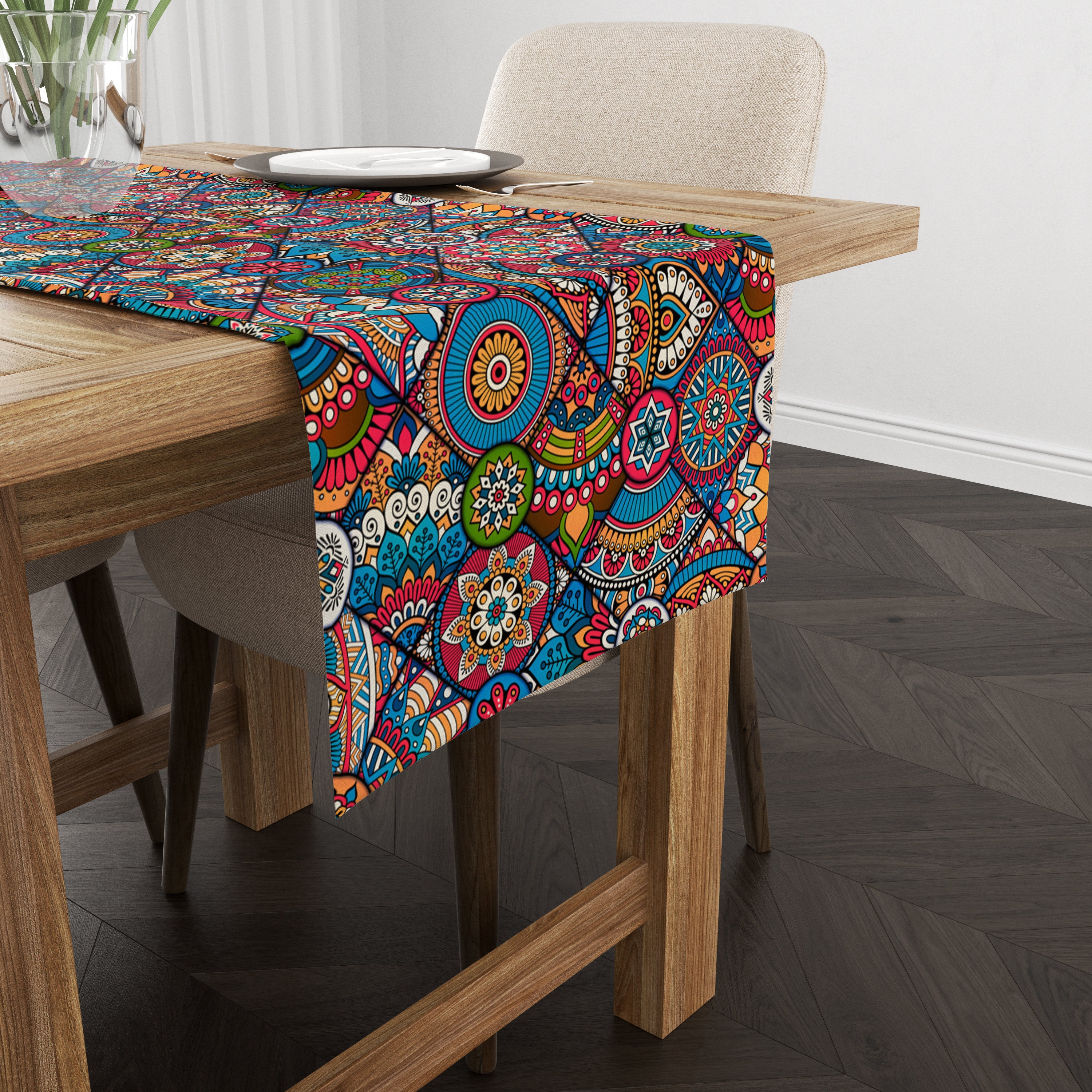 Tile Design Vivid Color Table Runner, Traditional Lozenge Runner ...