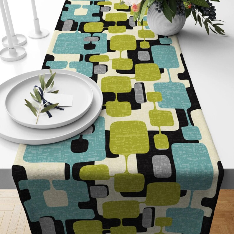 Mid Century Modern Runner, Retro Design Boho Table Runner, Geometric ...
