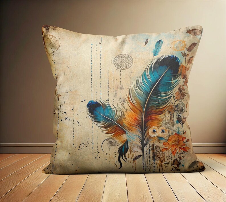 Bohemian Feathers Pillow Cover, Dreamcatcher Design Cushion Cover, Boho ...