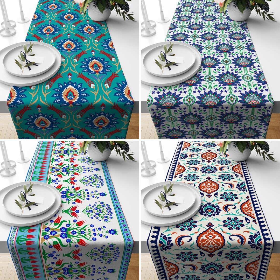 Tulip Pattern Table Runner, Turkish Style Kitchen Runners, Tile Design ...