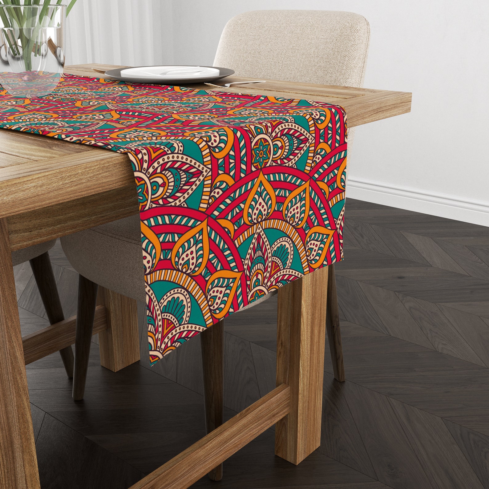 Ethnic Design Table Runner, Vivid Yellow Orange African Style Runner ...
