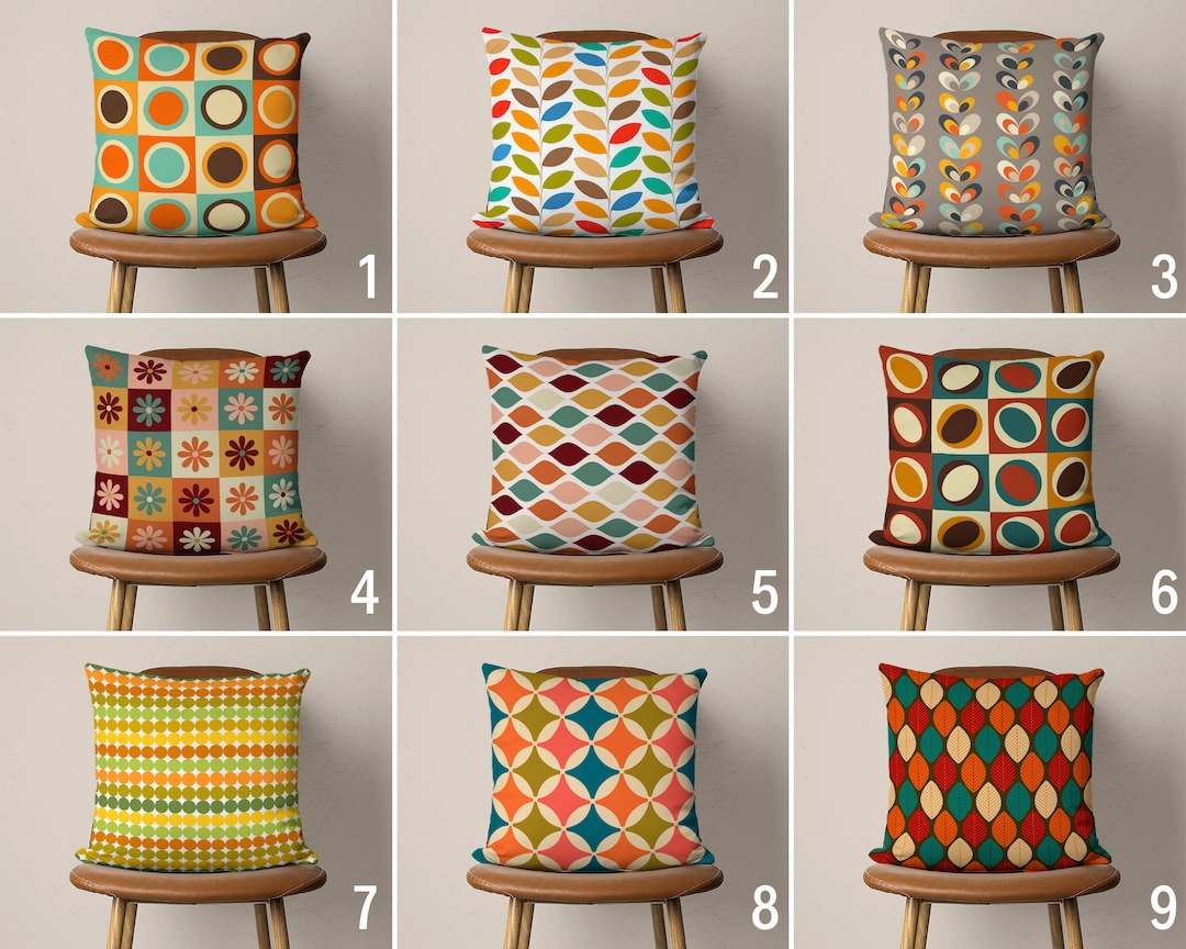Retro Design Pillow Cover, Boho Abstract Pillow Case, Mid Century ...