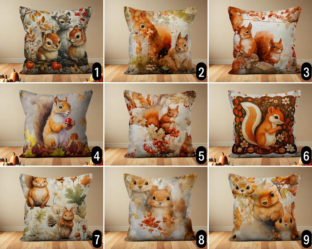 Cute Squirrels in Fall Forest Pillow Cover, Cozy Autumnal Animal Design ...