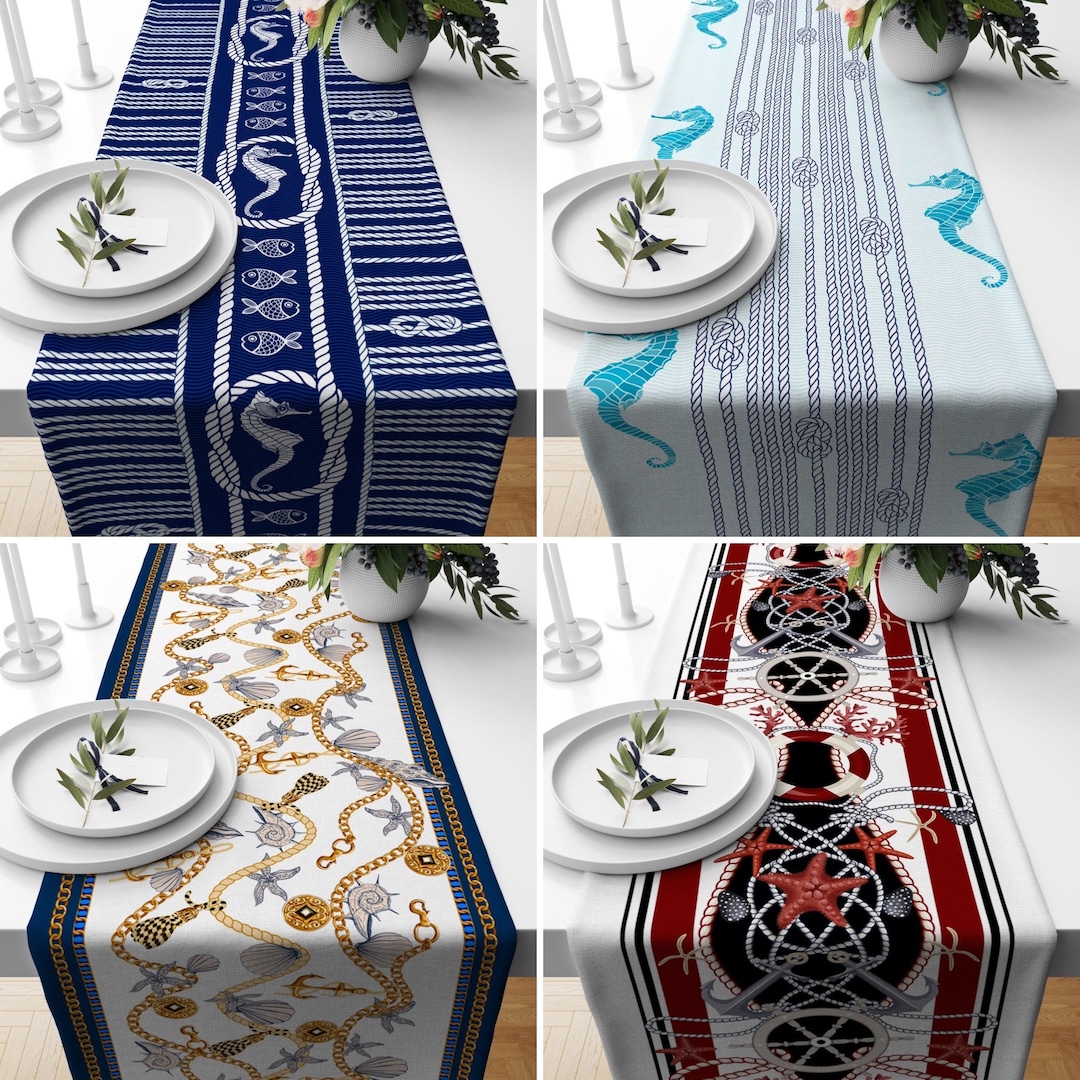 Nautical Rope Table Runner, Seahorse Runner, Coastal Tablecloth, Marine ...