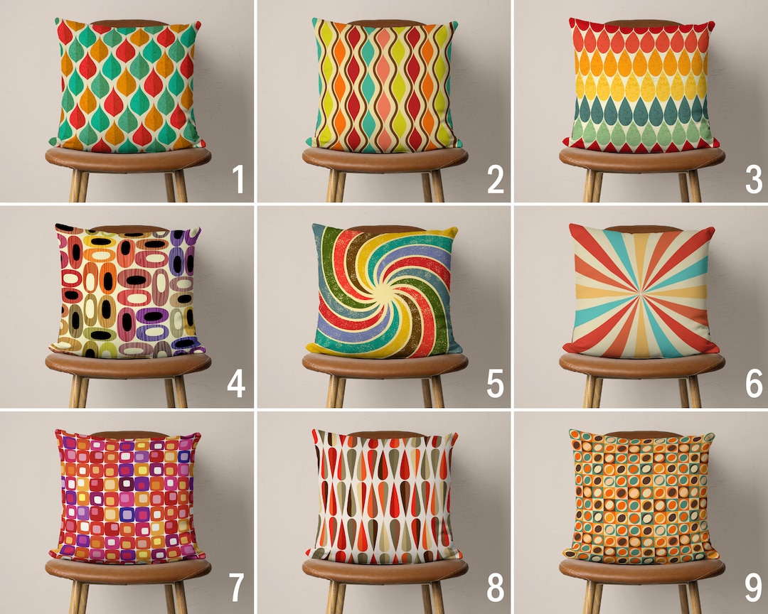 Colorful Retro Style Pillow Case, Mid Century Modern Pillow Cover, Old ...