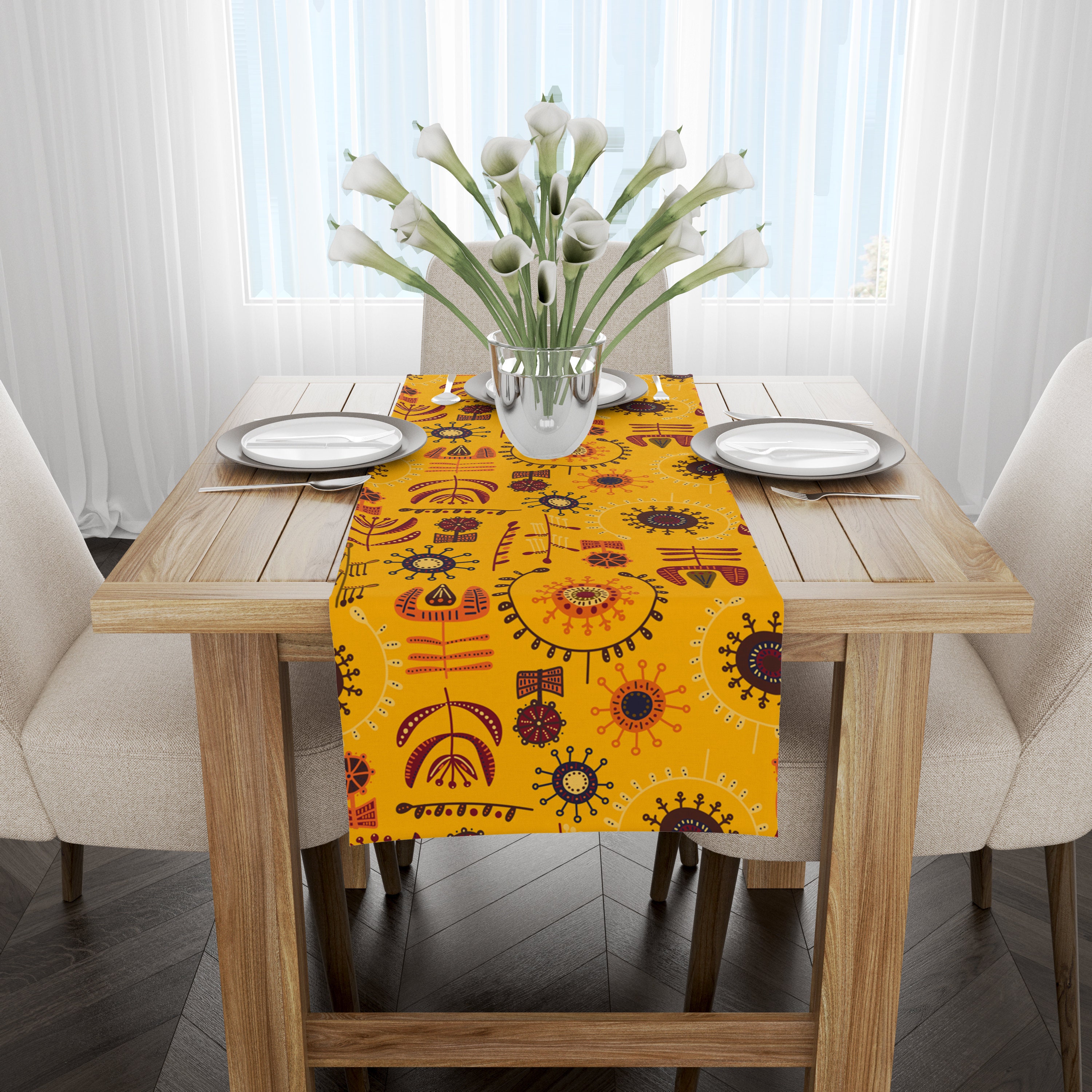 Ethnic Design Table Runner, Vivid Yellow Orange African Style Runner ...