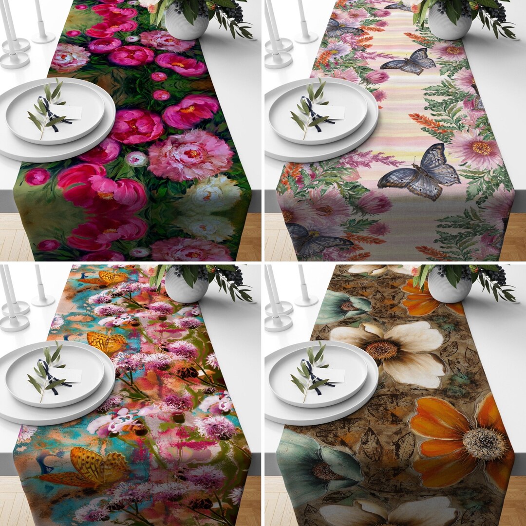 Floral Table Runners, Boho Flowers Runner, Bloomy Spring Tablecloths ...