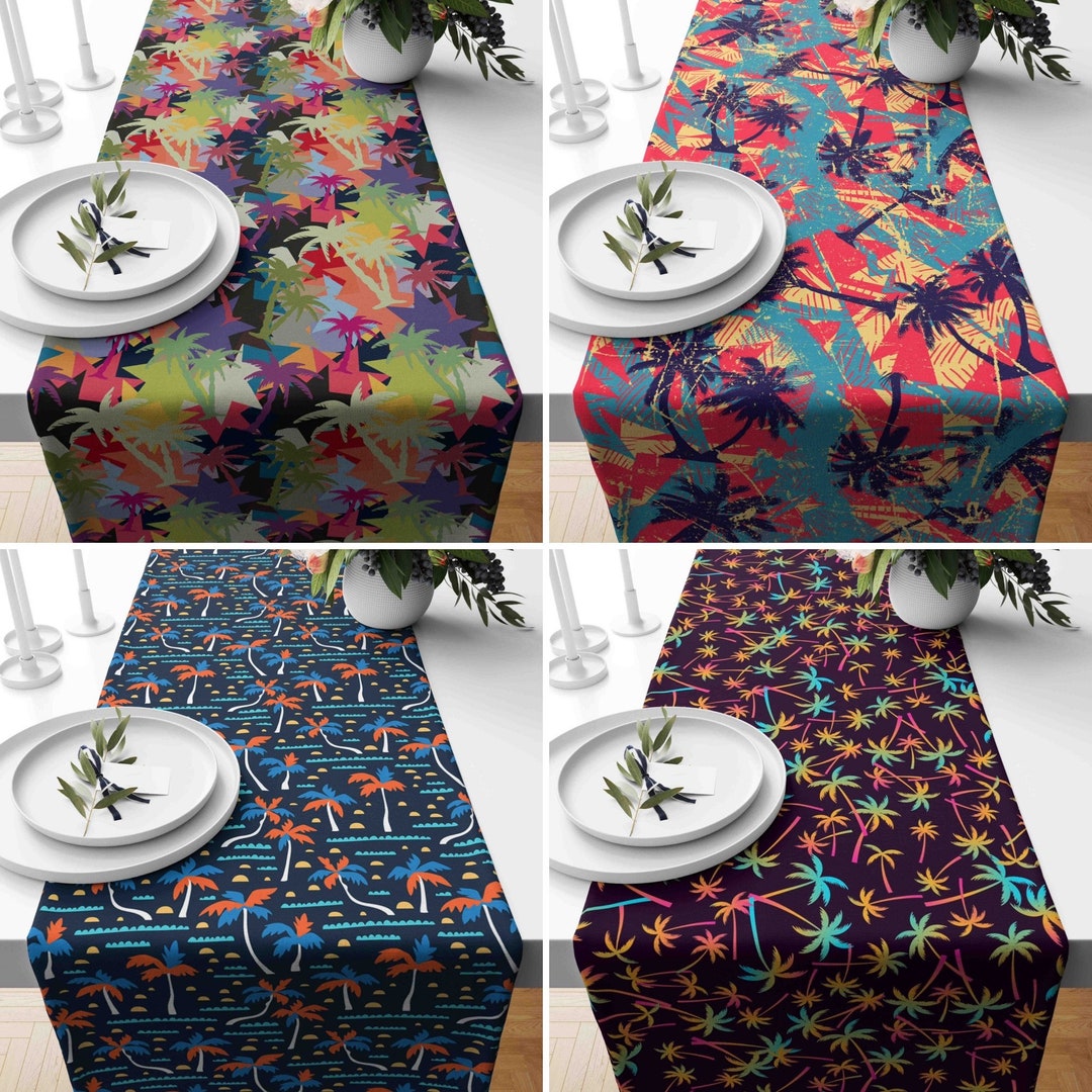 Tropical Palm Trees Table Runner, Multi Colored Summer Centerpiece ...
