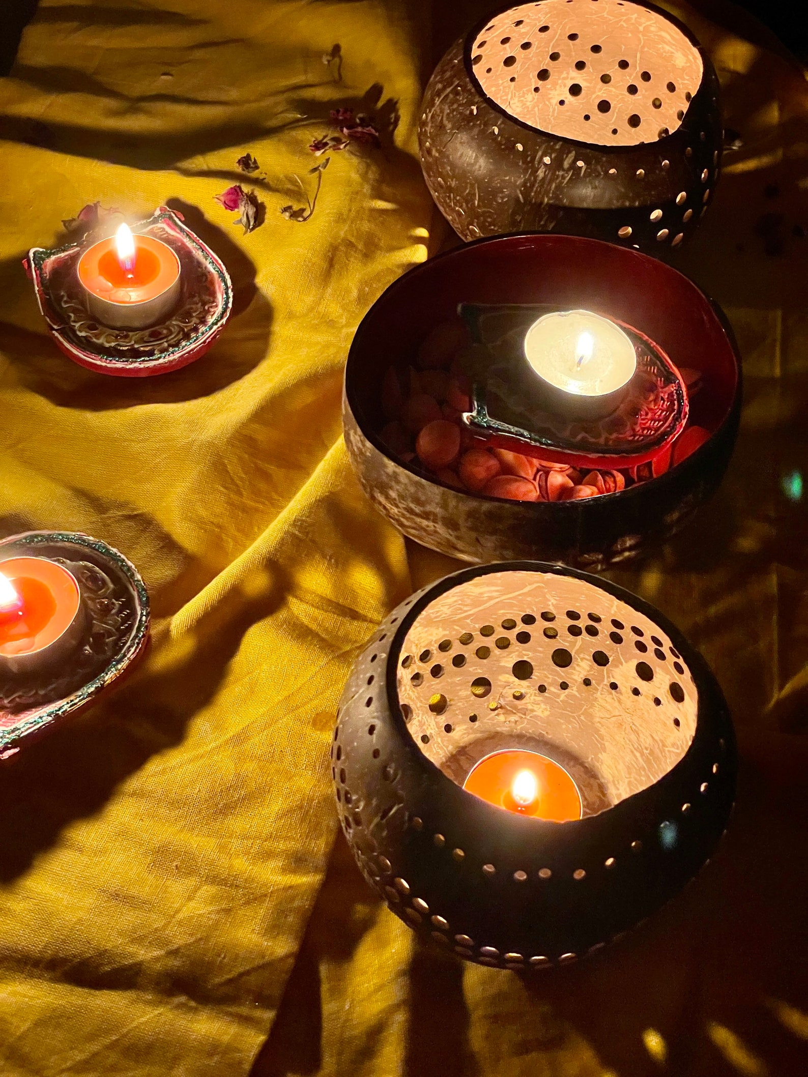 Diwali Gift Set Tealight Candle Holders, Coconut Bowl, Diya, Tealight ...