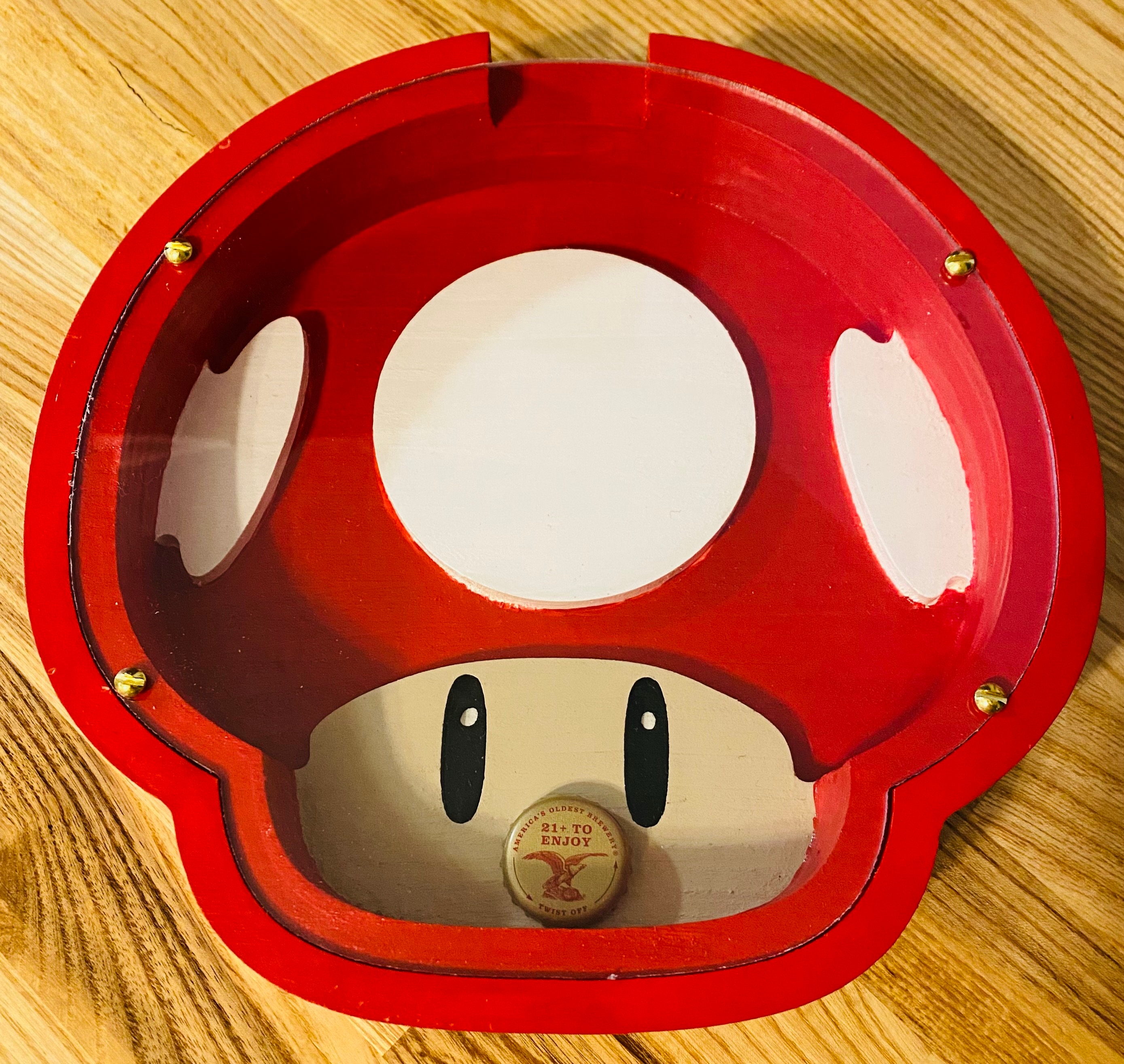 Super Mushroom Bank, Mario Bros Piggy Bank, Wooden Coin or Bottle Cap ...