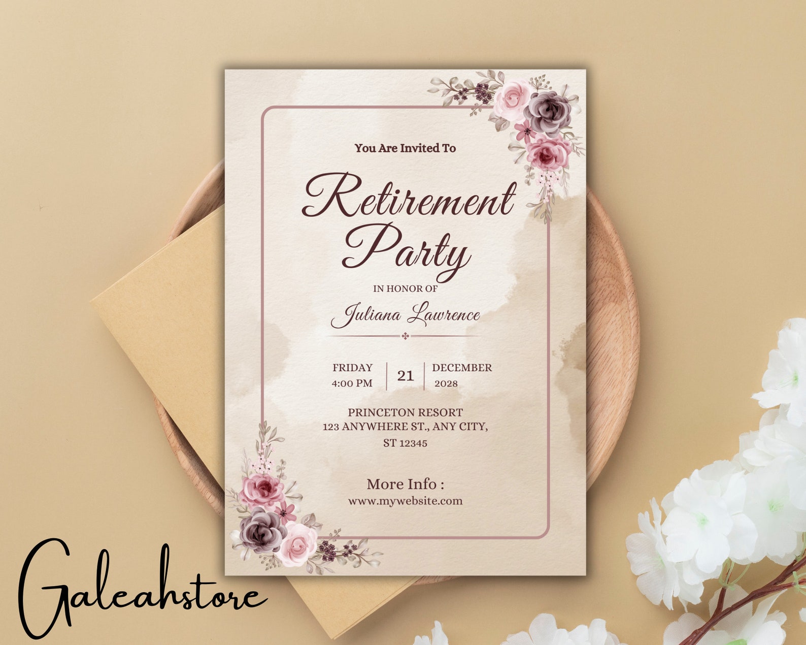 Floral Retirement Party Invitation: Elegant Celebration (digital ...