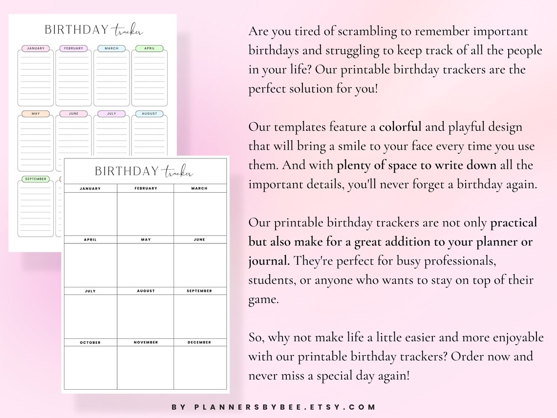 Birthday Tracker Printable Template Editable Birthday - Etsy