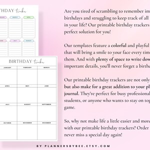 Birthday Tracker Printable Template Digital Birthday Planner - Etsy