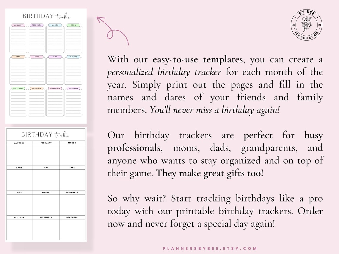 Birthday Tracker Printable Template Editable Birthday - Etsy