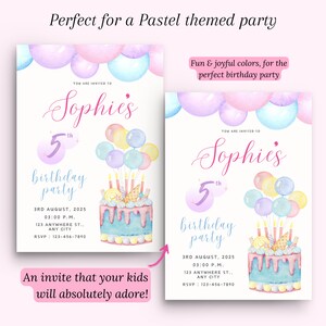 Pastel Pink Purple Girl Birthday Invitation, Pastel Birthday Invite ...