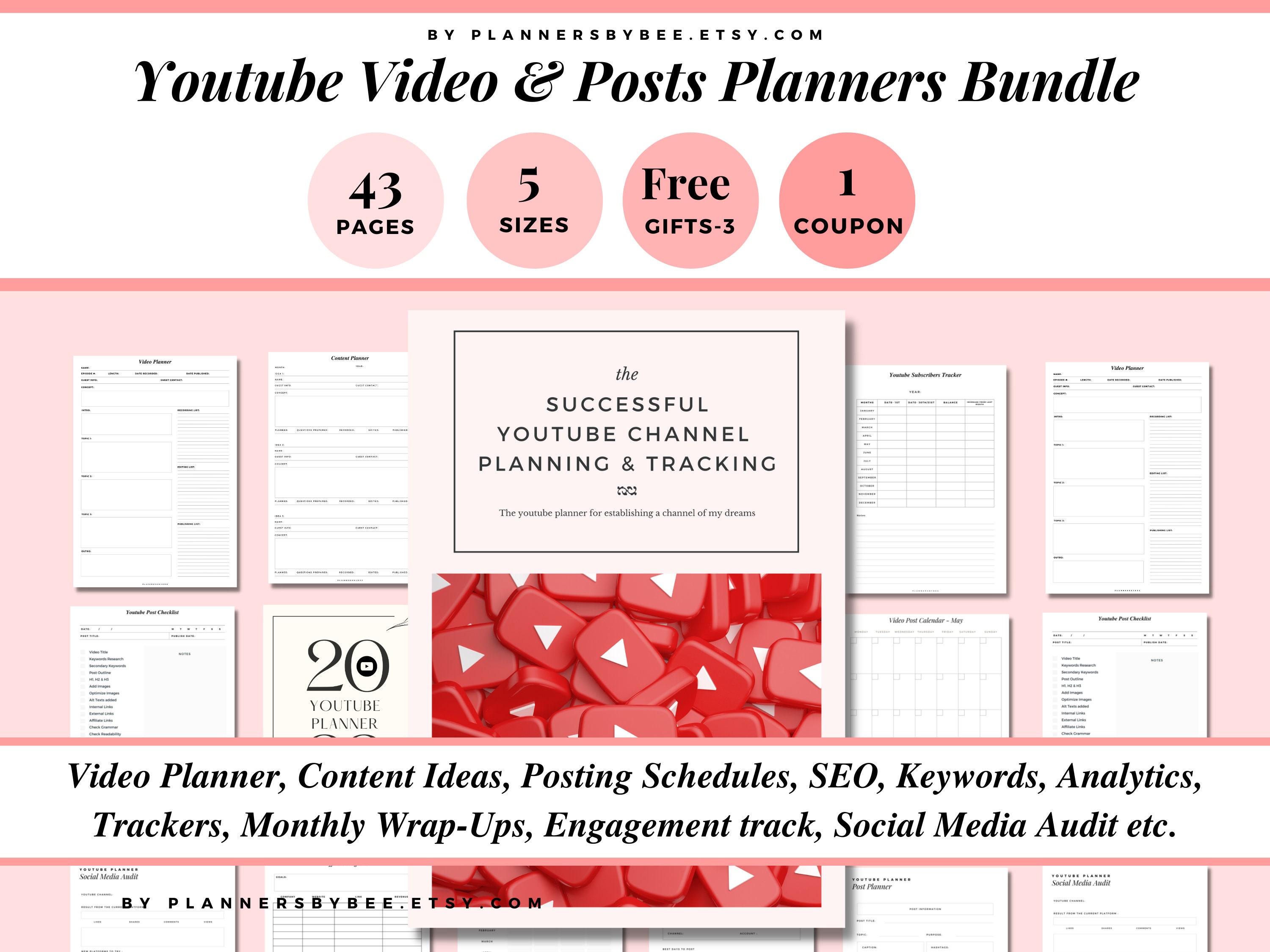 Youtube Planner Social Media Video Vlog Tracker Youtube - Etsy
