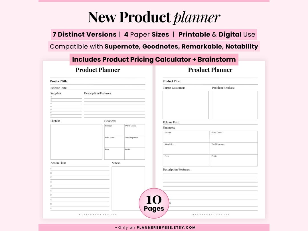 New Product Planner, Product Planning Template Digital Printable ...