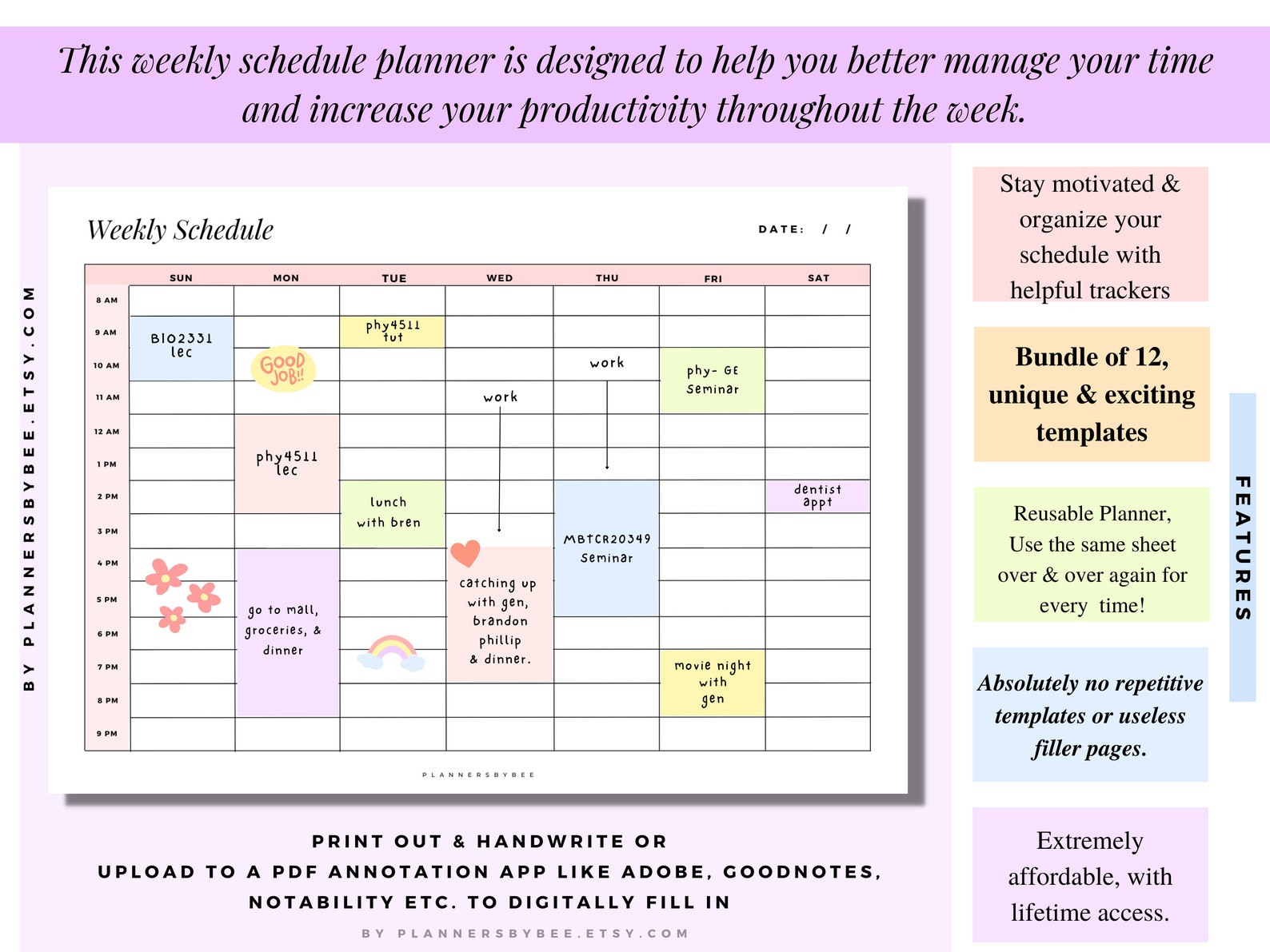 Week at a Glance Weekly Study Planner Printable Simple - Etsy