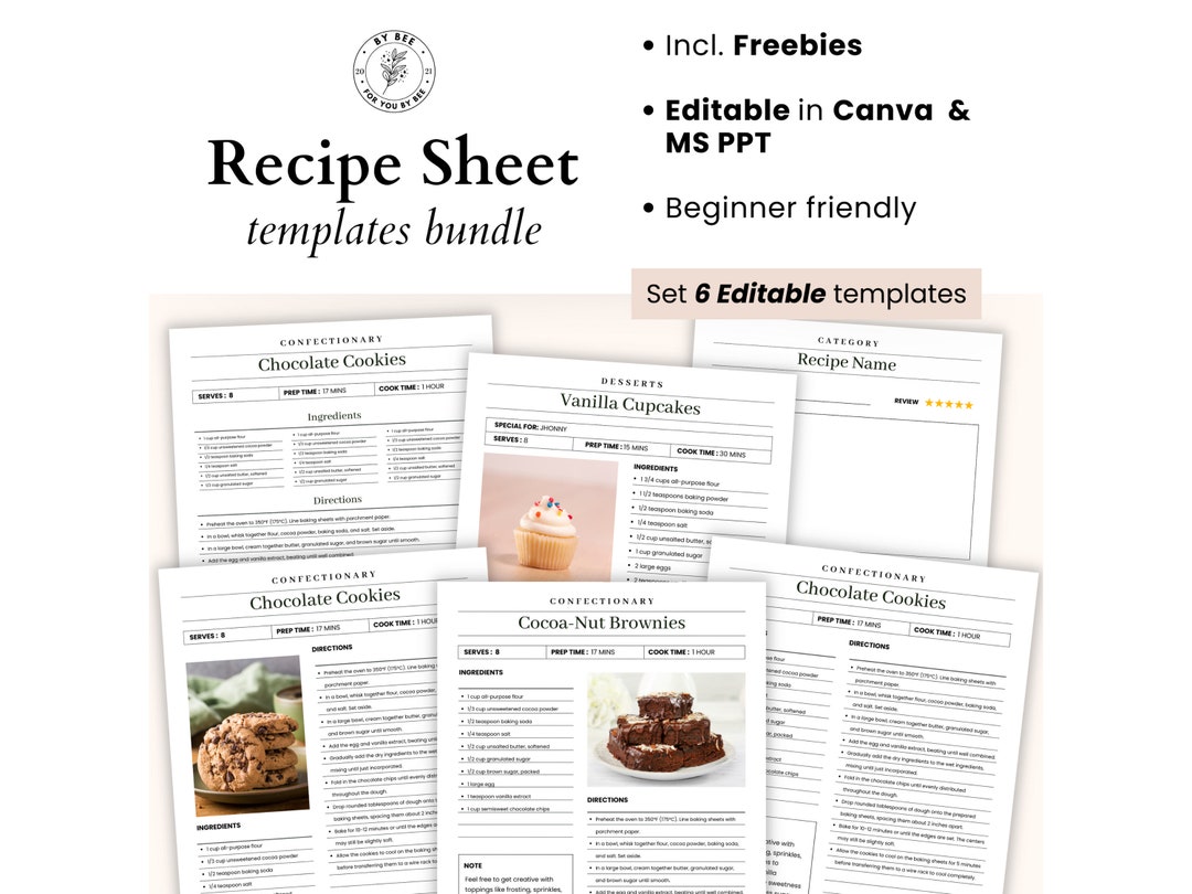 Recipe Book Template, Printable Recipe Cards, Editable Recipe Binder ...
