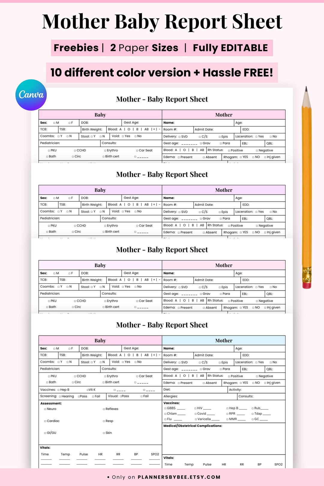 Editable Mother Baby Nurse Report Sheet Medsurg, Postpartum Nursing ...