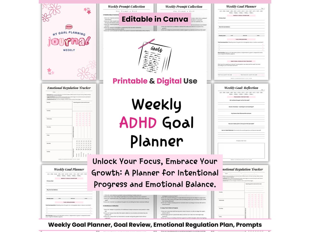 2025 Goal ADHD Planner, Goal Review Goal Tracker, Goal Setting, Week ...