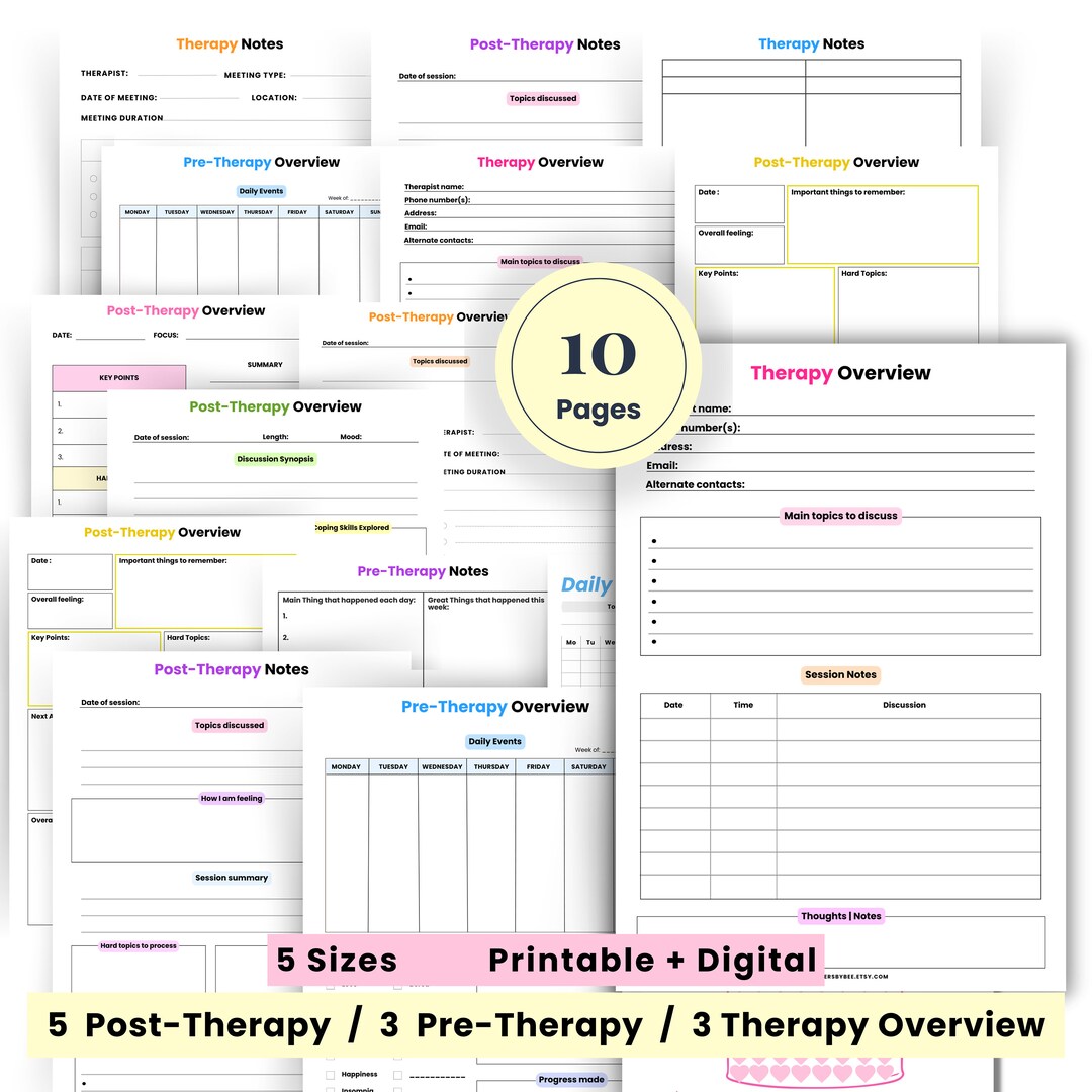 Pre and Post Therapy Session Notes, Therapy Tools, Therapy Overview ...
