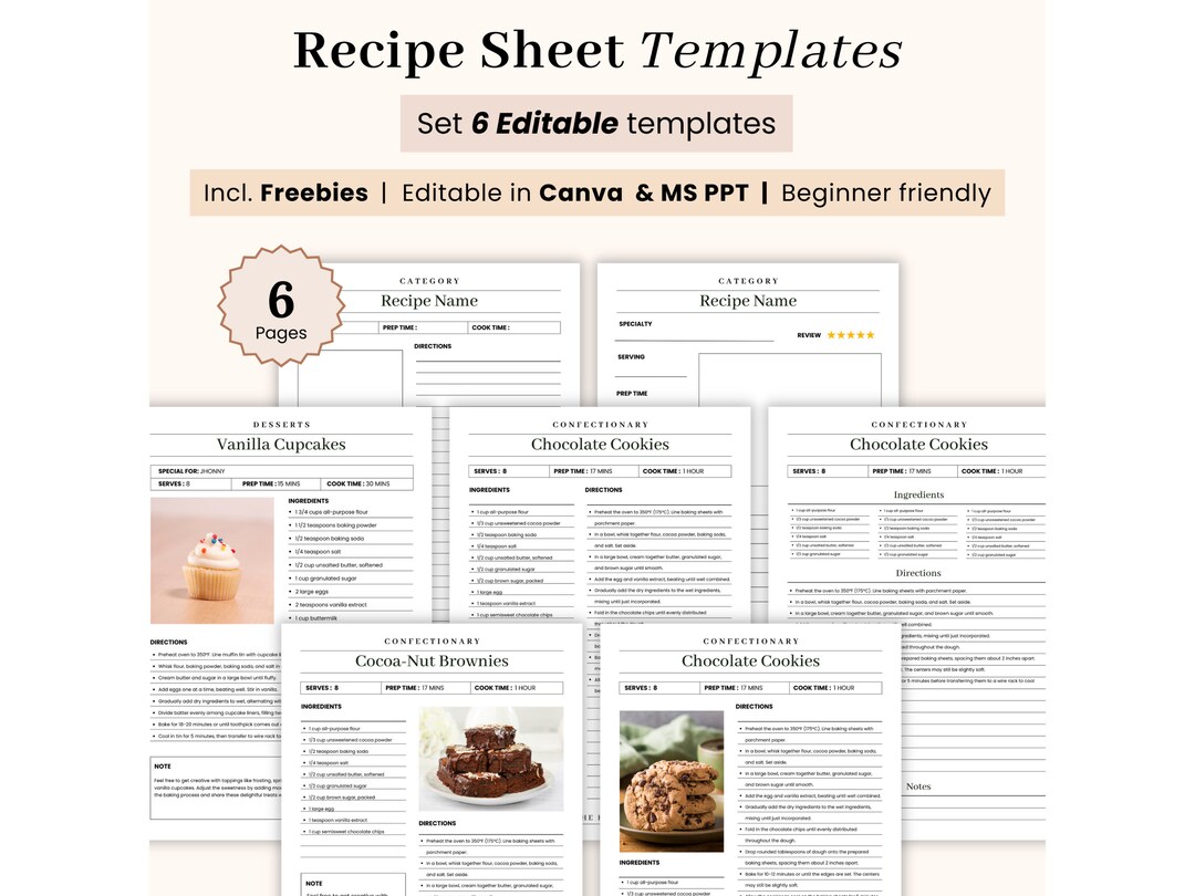 Recipe Sheet Template Printable, Recipe Book Binder, Recipe Cards ...