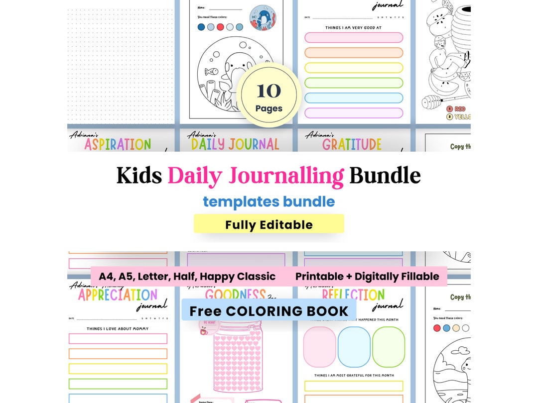 Kids Daily Journal, Printable Kids Journal, DIY Journal Pages, Diary ...