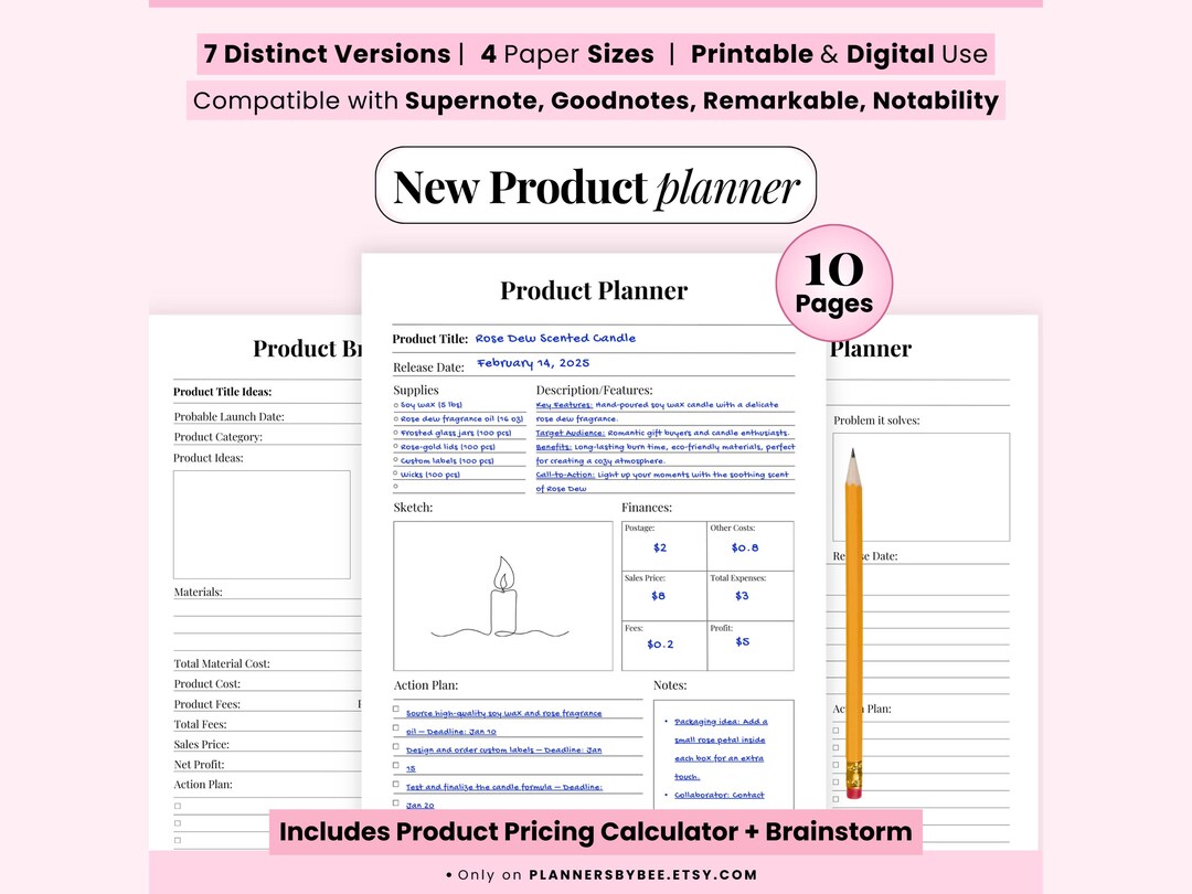 Product Design Planning Template, New Product Planner, Digital ...