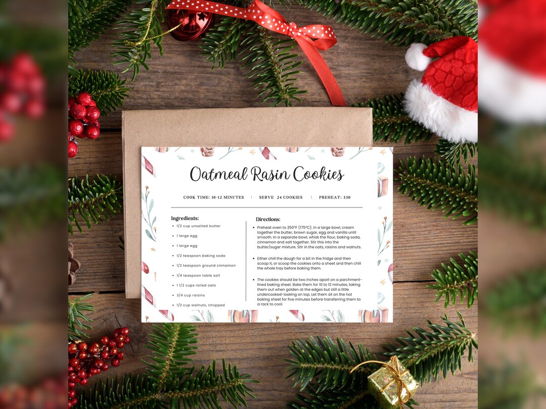 Christmas Recipe Card Editable Template, Holiday Recipe Cards ...