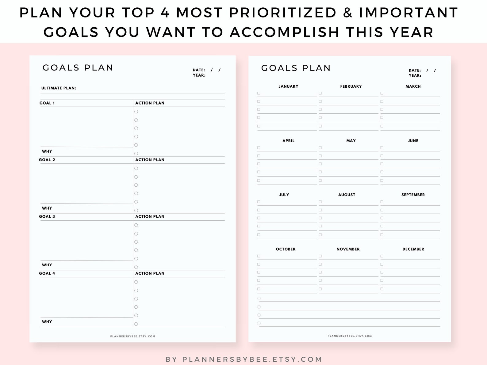 Top 4 Yearly Goals Planner Goal Setting Goal Planning | Etsy