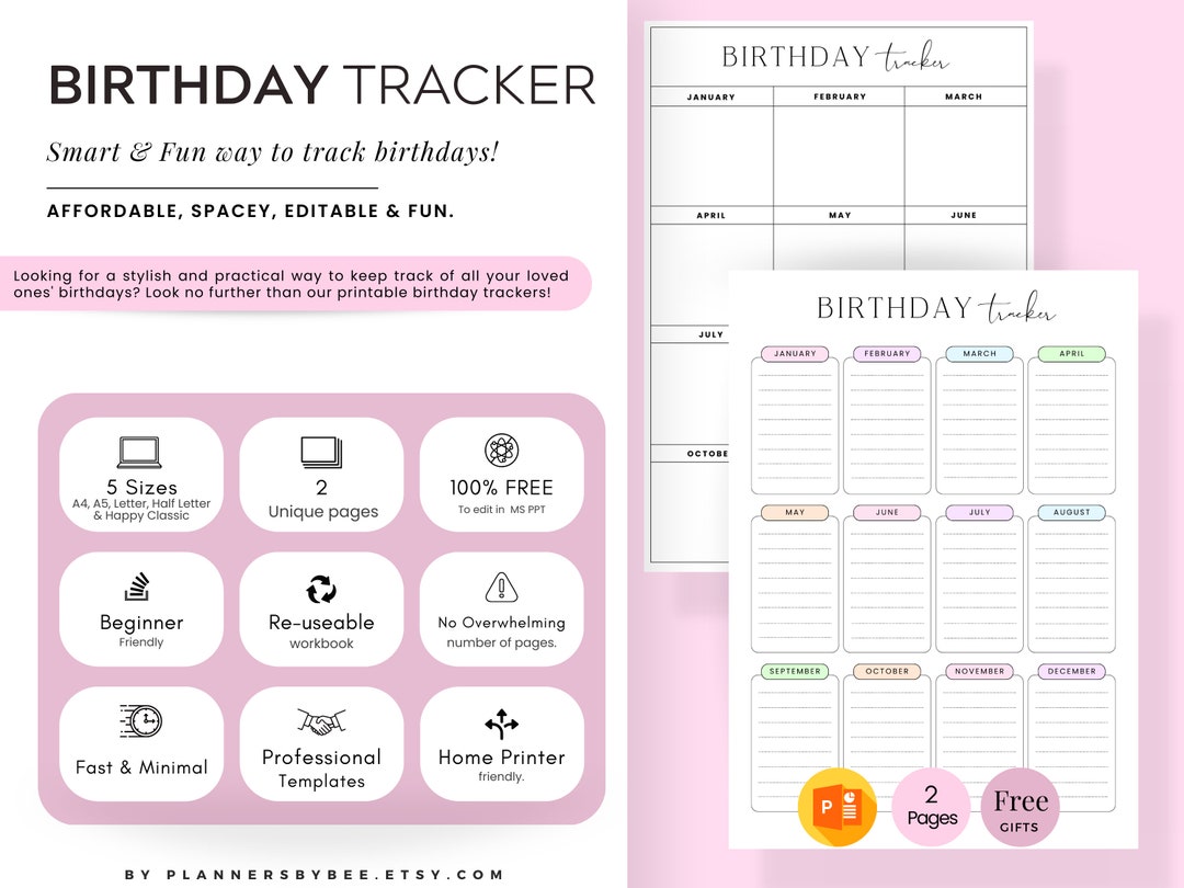 Printable Birthday Tracker, Editable Birthday Planner, Birthday Insert ...