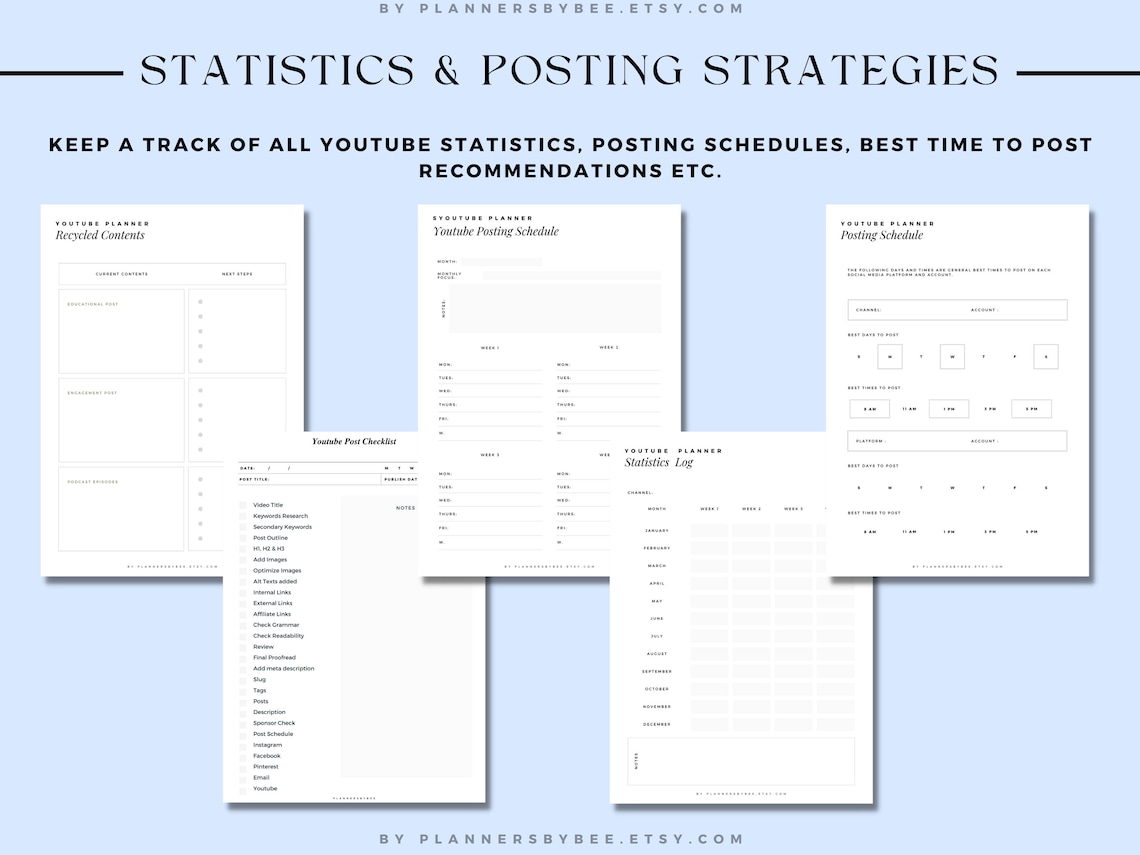 Youtube Content Creator Planner Youtube Planner Social Media - Etsy