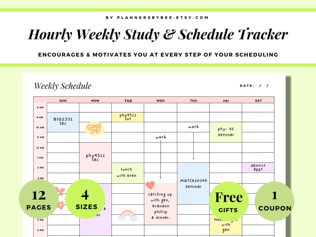 Week at a Glance, Weekly Study Planner Printable, Simple Hourly Weekly ...