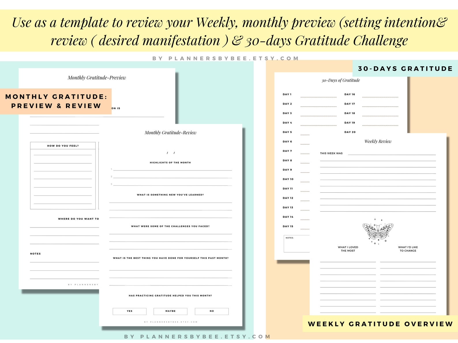 Gratitude Journal Printable Mindful Watercolor Self-care | Etsy