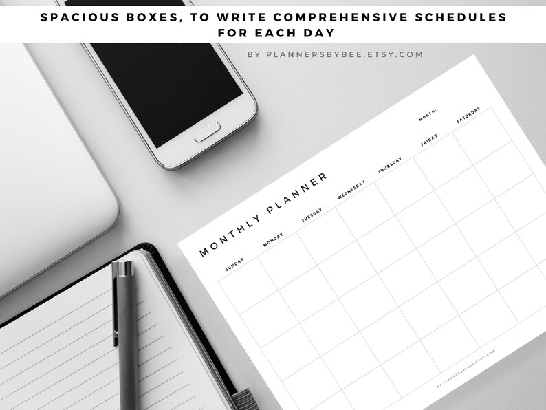 Blank Monthly Calendar Template Printable Landscape Office - Etsy