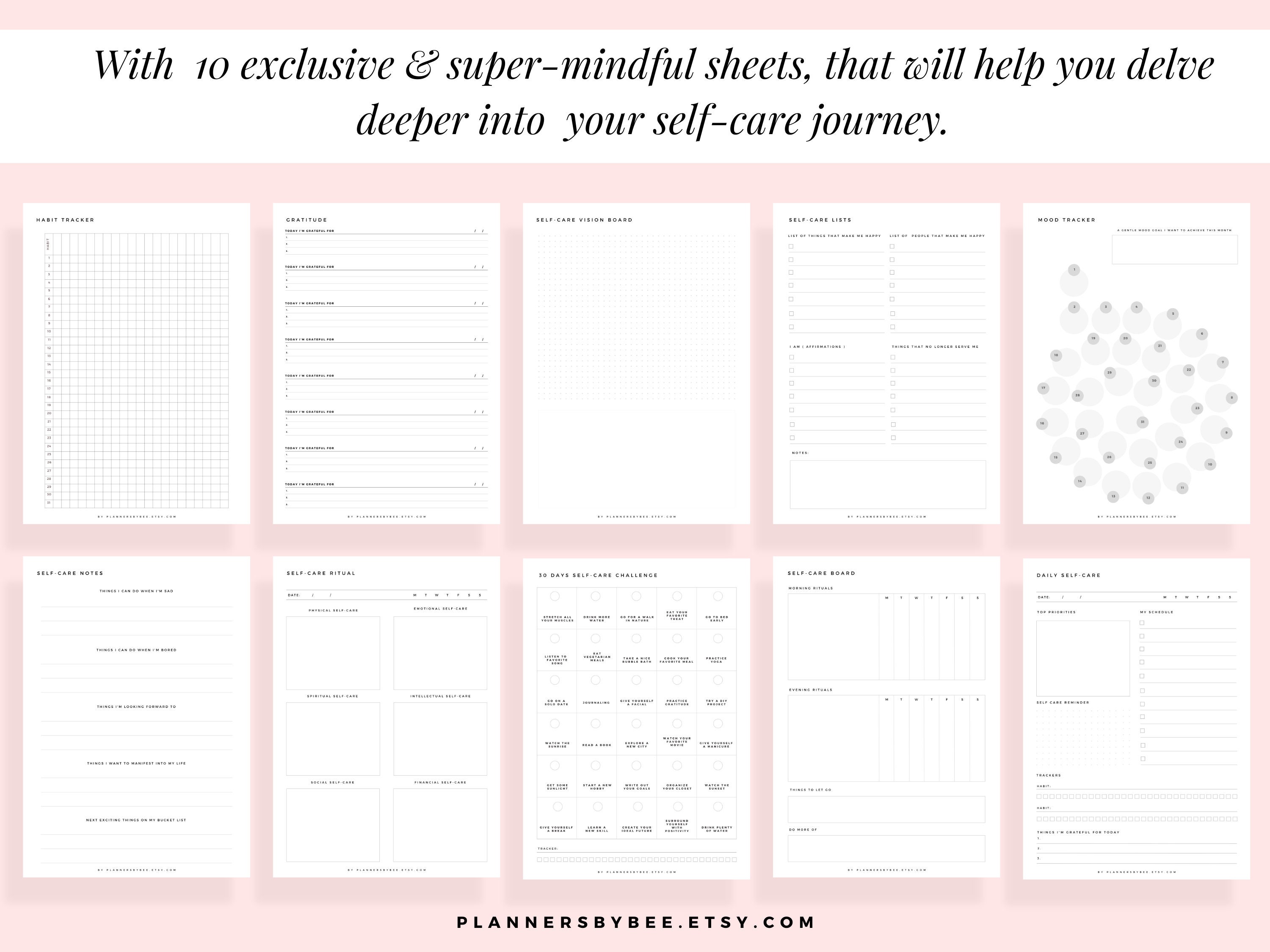 Self Care Journal Self Care Planner Worksheet Mood Tracker | Etsy