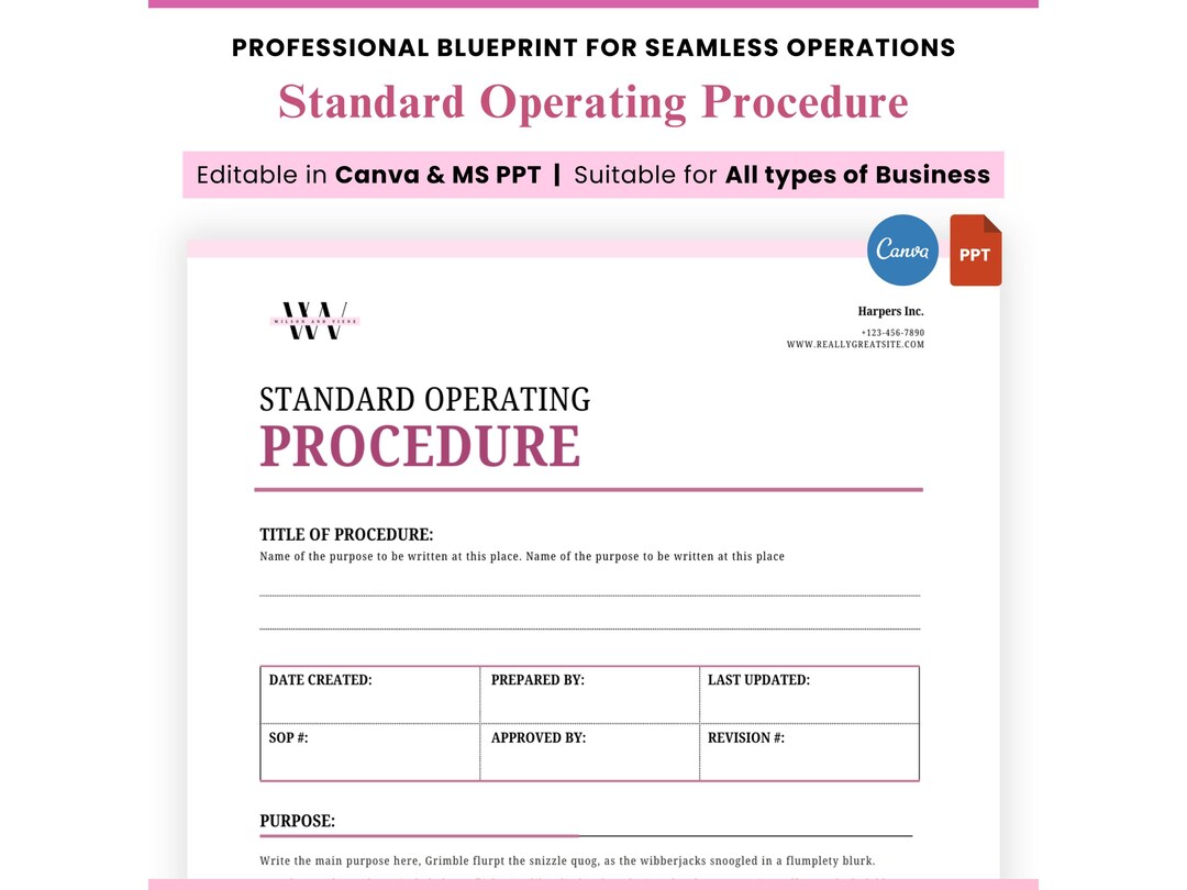 SOP Template: Standard Operating Procedure, Editable in Canva/ppt ...