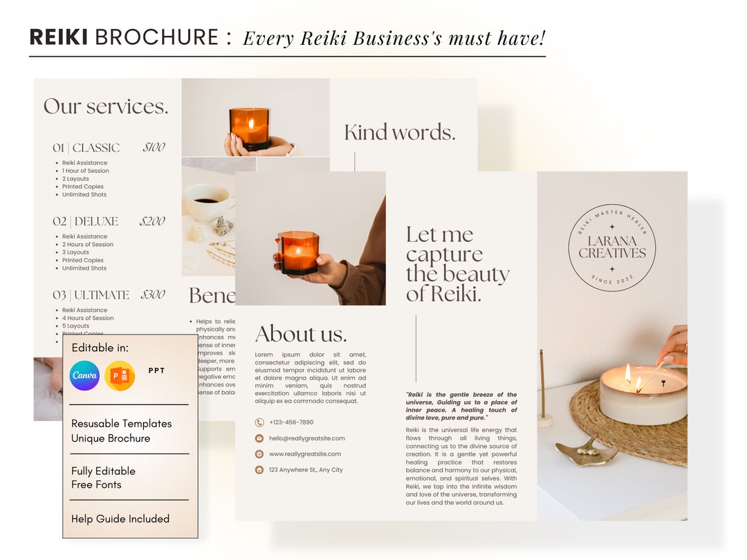 Reiki Brochure Canva, Reiki Info Brochure, Reiki Healing Brochure ...