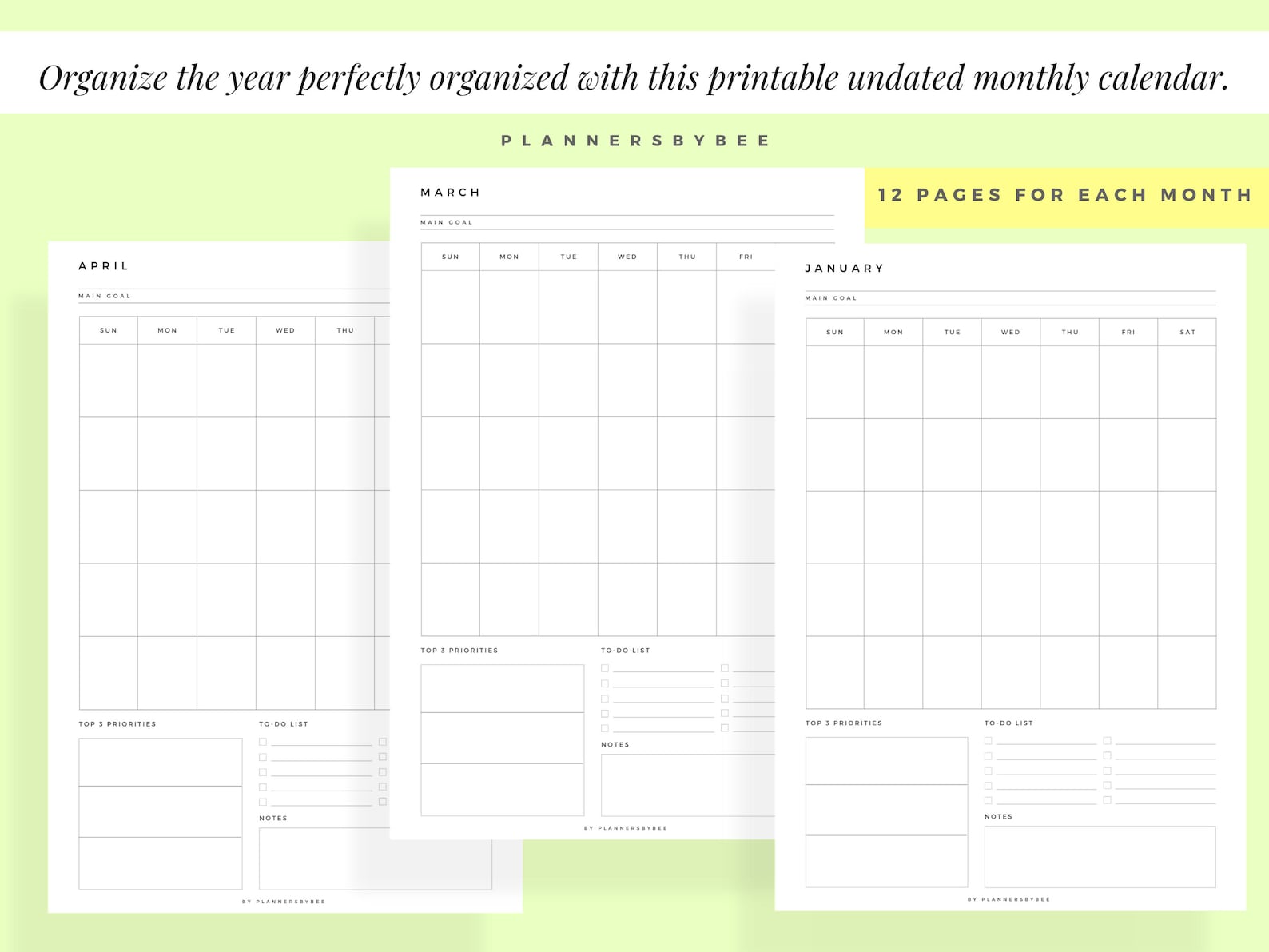 Daily Weekly Monthly Planners Printable Digital Undated - Etsy