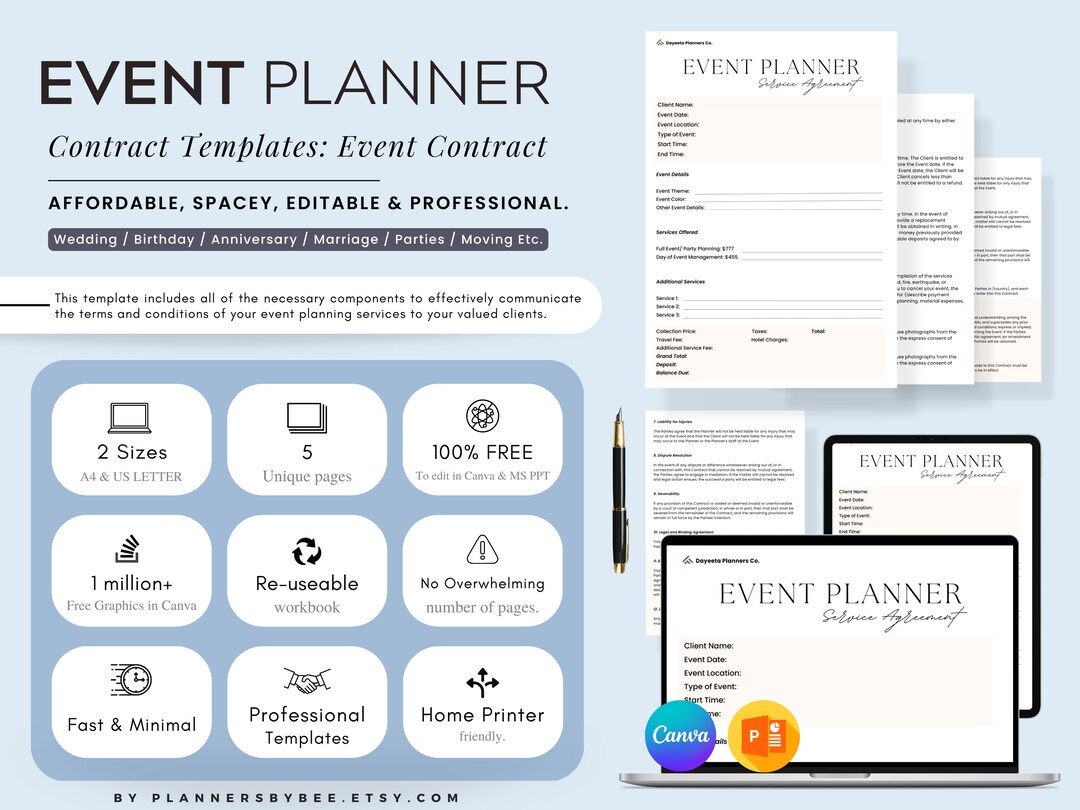 Event Planner Agreement, Event Planner Contract Template, Canva ...