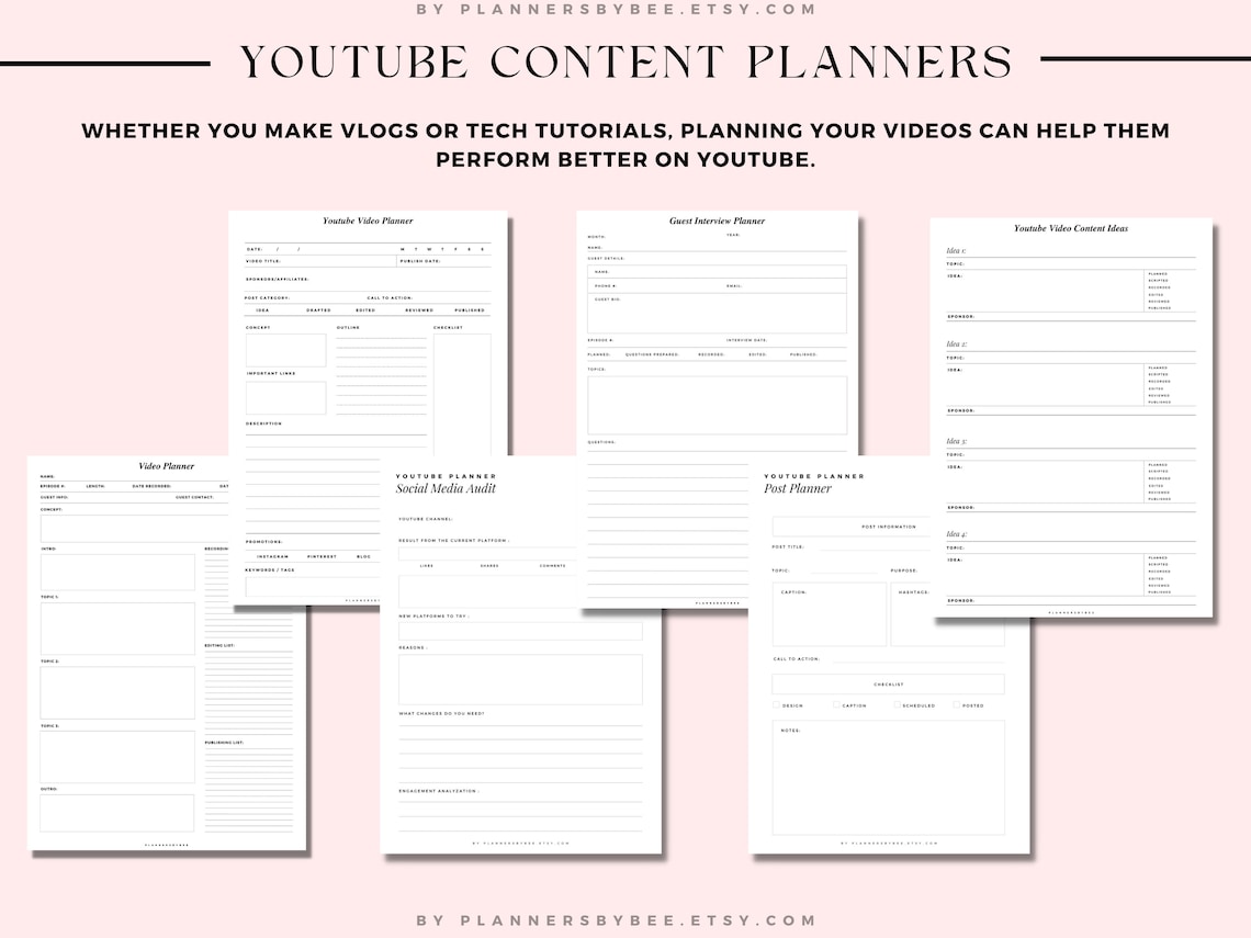 Youtube Content Creator Planner Youtube Planner Social Media - Etsy