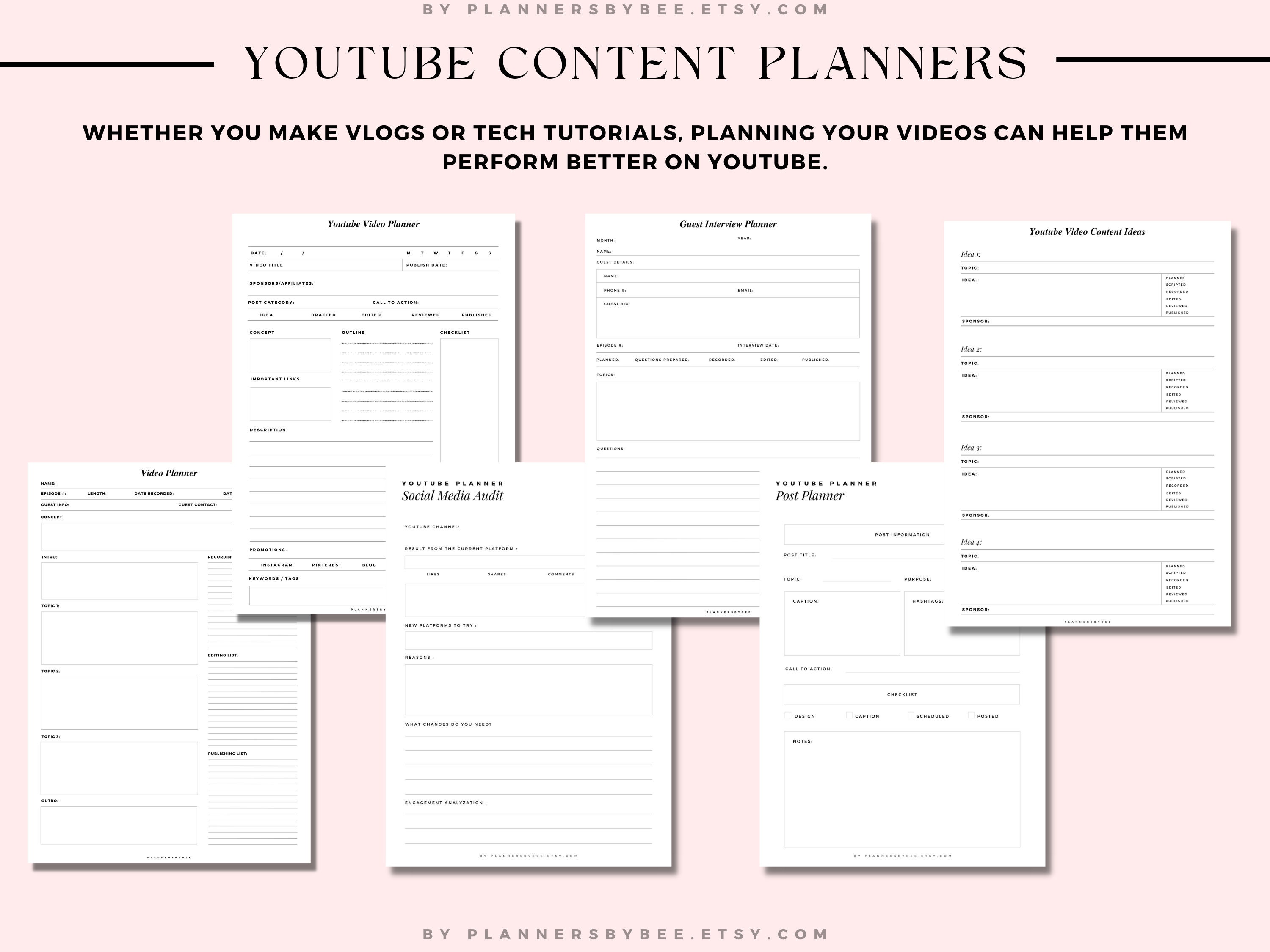 Youtube Planner Social Media Video Vlog Tracker Youtube - Etsy