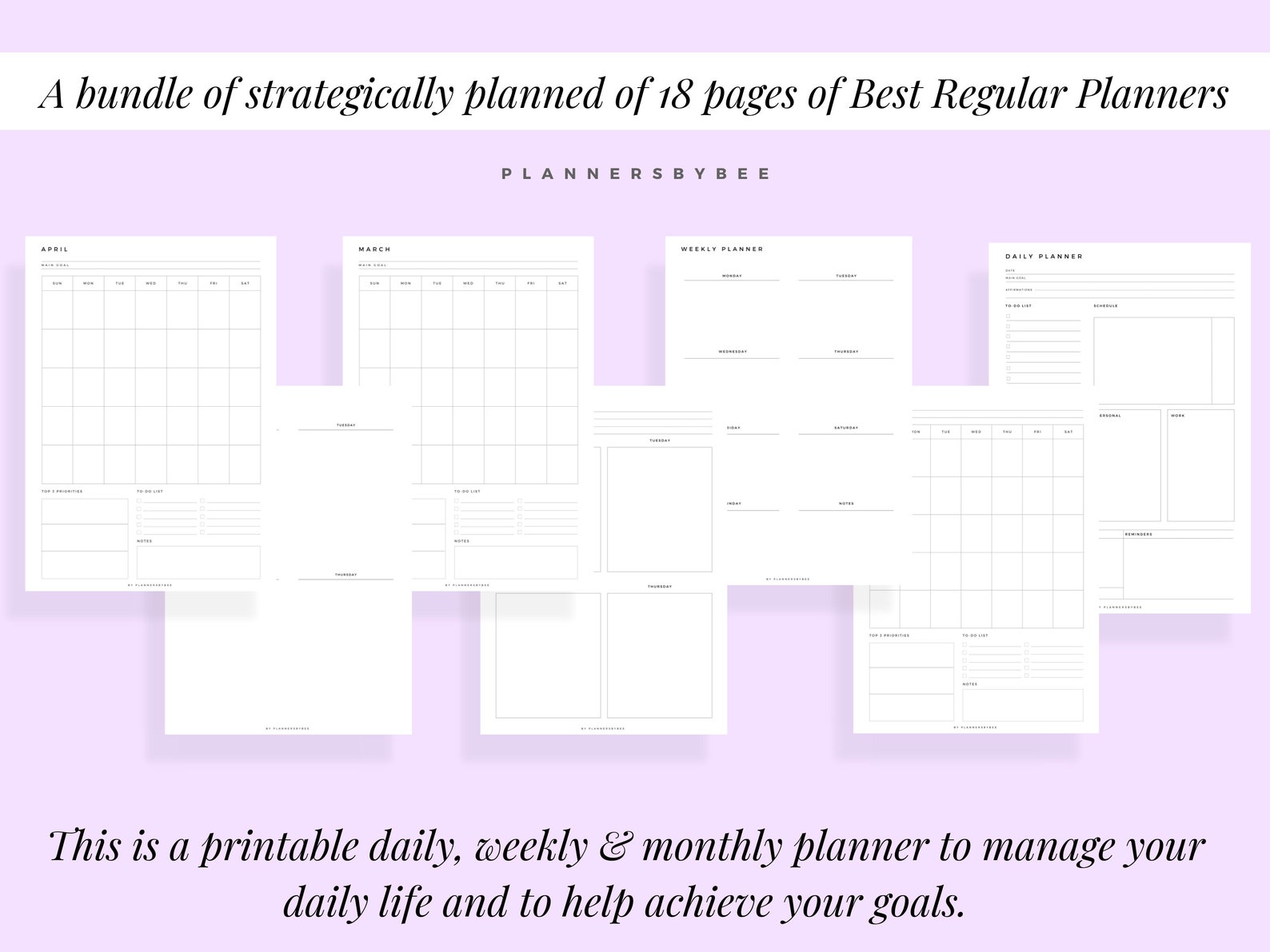 Daily Weekly Monthly Planners Printable Digital Undated - Etsy