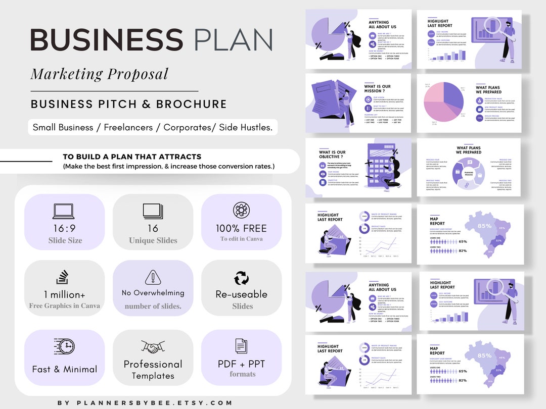 Business Plan Pitch Deck, Business Plan Template, Canva Template ...