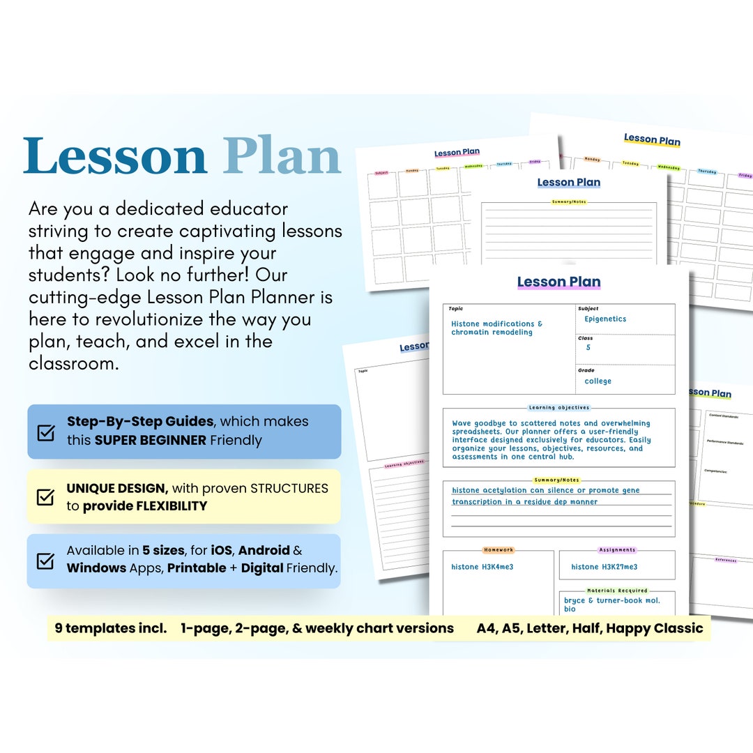 Lesson Plan Template, Lesson Planner Printable, Homeschool Teacher ...